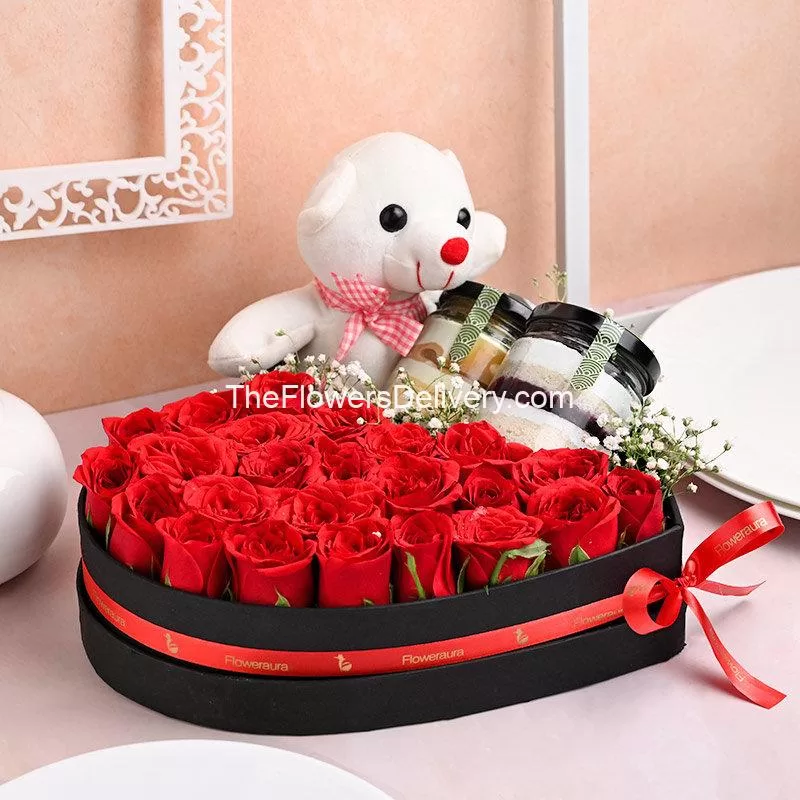 Anniversary Love Combo - Flowers and Teddy Delivery Pakistan